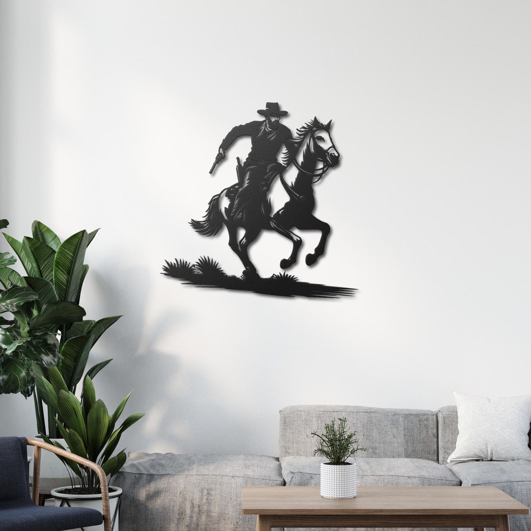Metal Wall Art of Cowboy Chasing Bandit, Western Decor for Home, Rustic ...