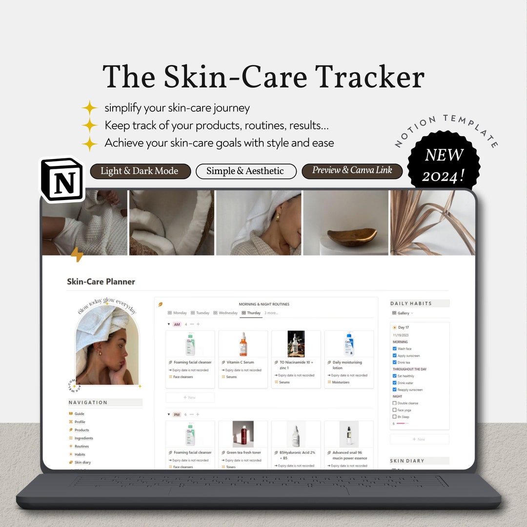 Notion Template Skincare Tracker, Aesthetic Selfcare Planner, Notion ...