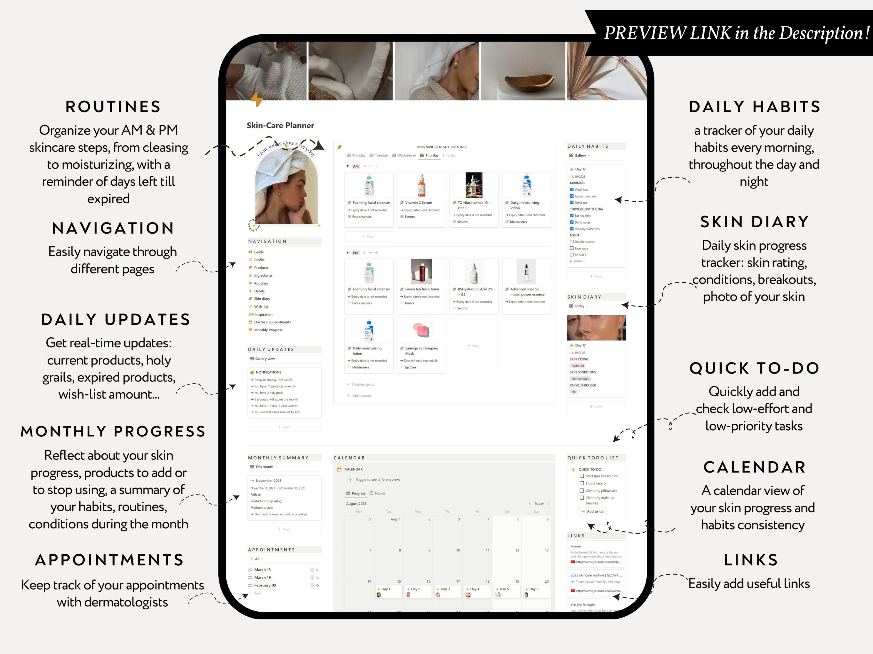 Notion Template Skincare Tracker, Aesthetic Selfcare Planner, Notion ...