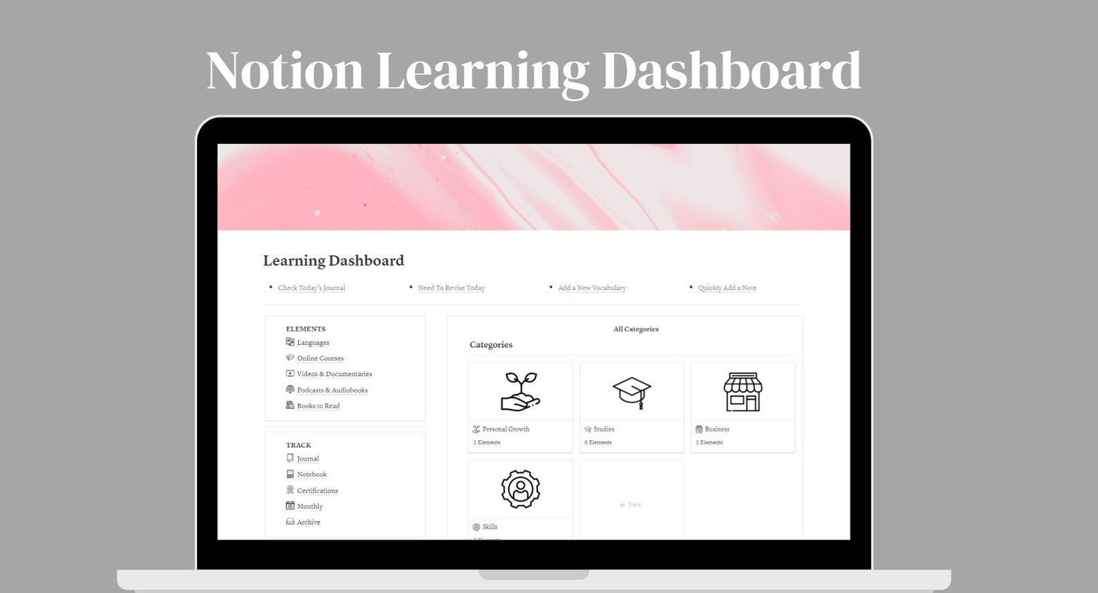 Learning Notion Dashboard Self Development Personal Growth Workspace ...