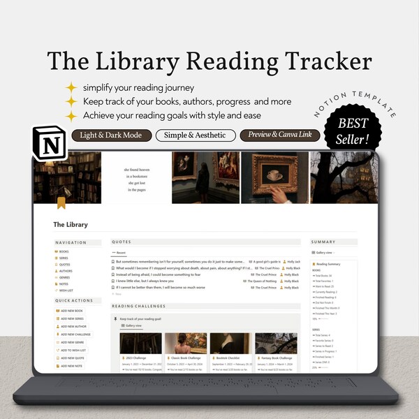 Notion Template Reading Planner - Etsy