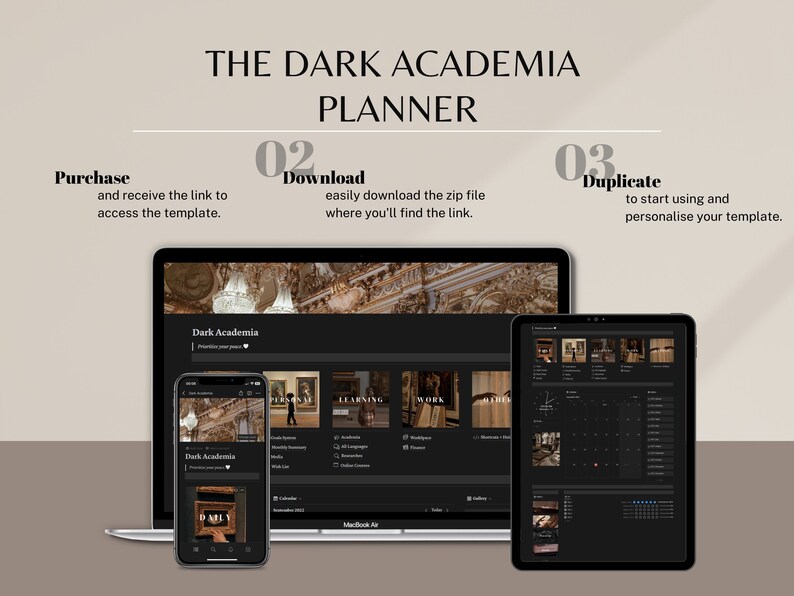 Dark Academia Notion Template All In One Student Planner Etsy