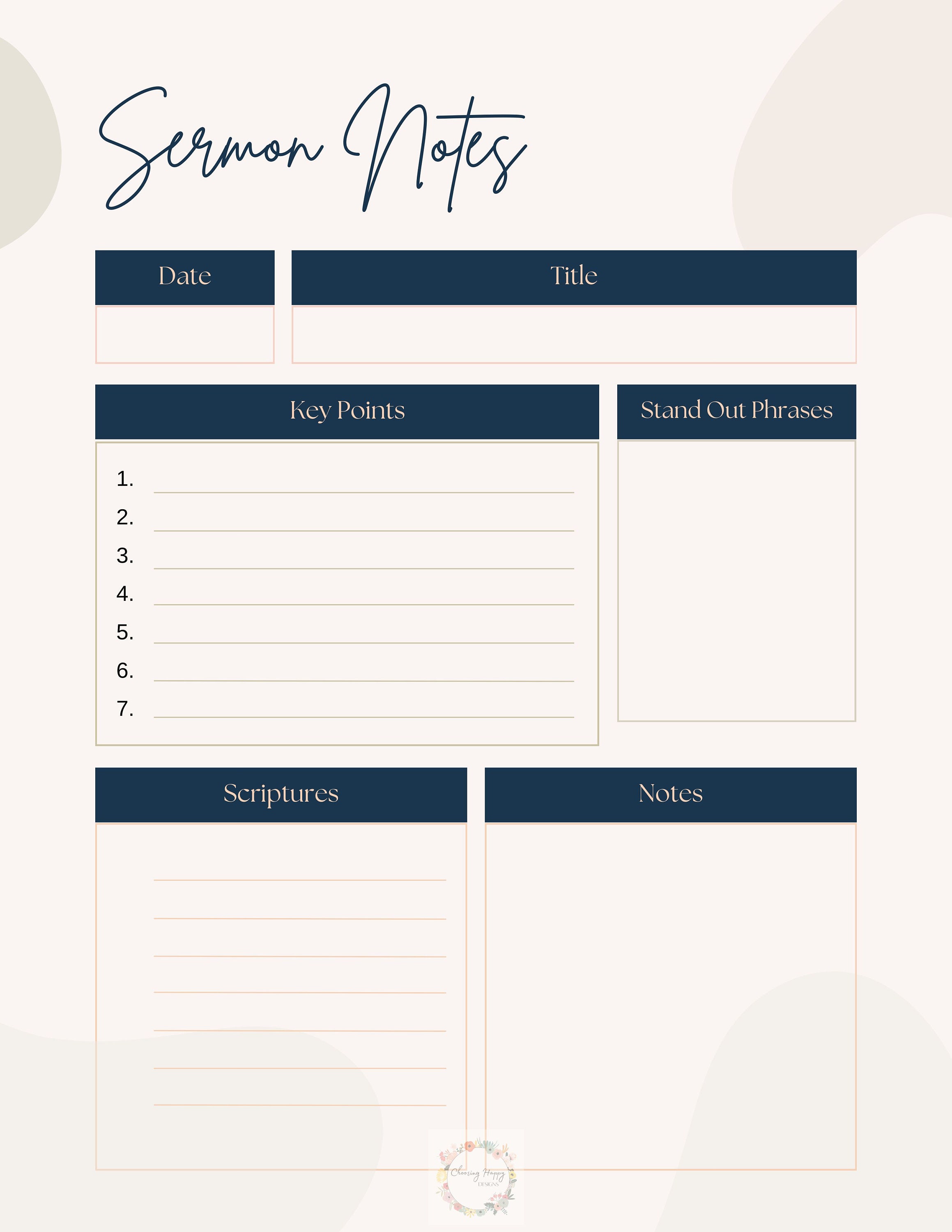 Printable and PDF Fillable Sermon Notes - Etsy