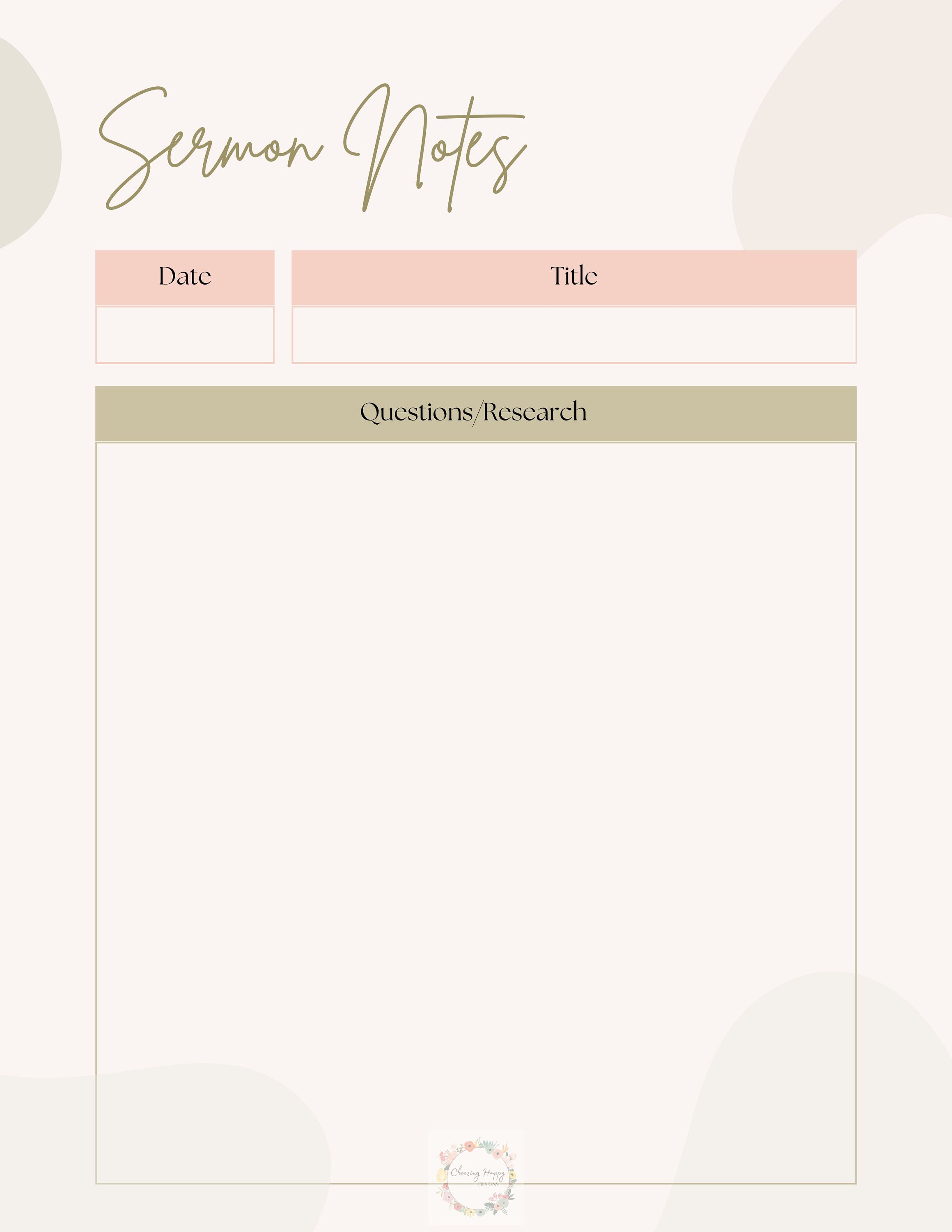 Printable and PDF Fillable Sermon Notes - Etsy
