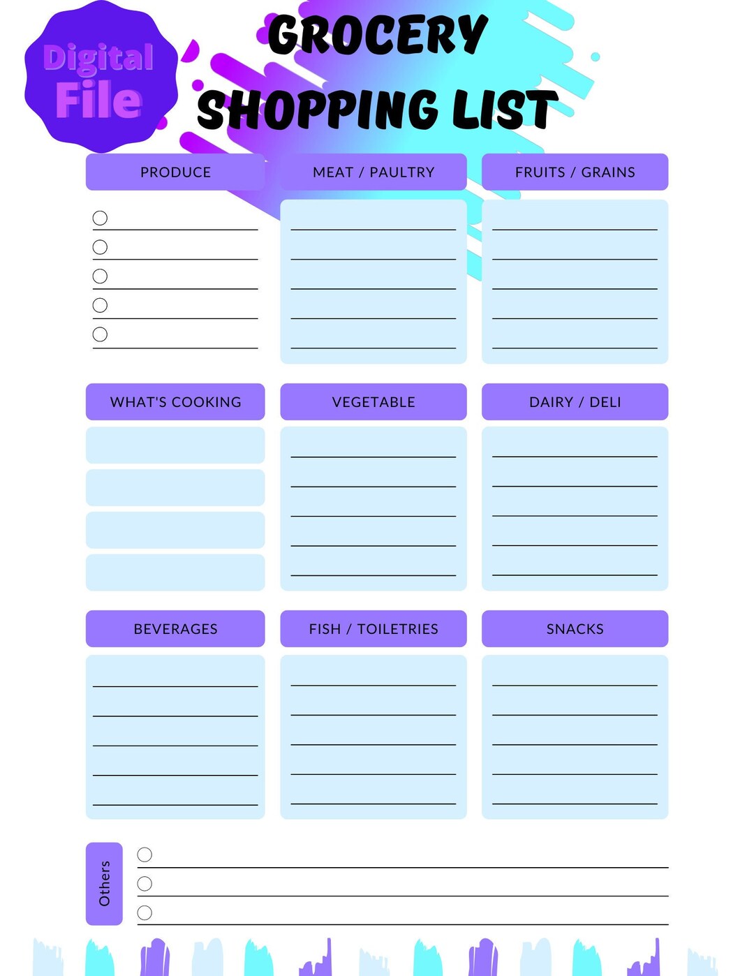 Purple Grocery Shopping List Printable, Weekly Shopping List Printable ...