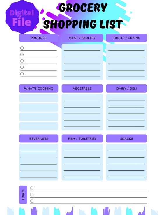Purple Grocery Shopping List Printable Weekly Shopping List | Etsy