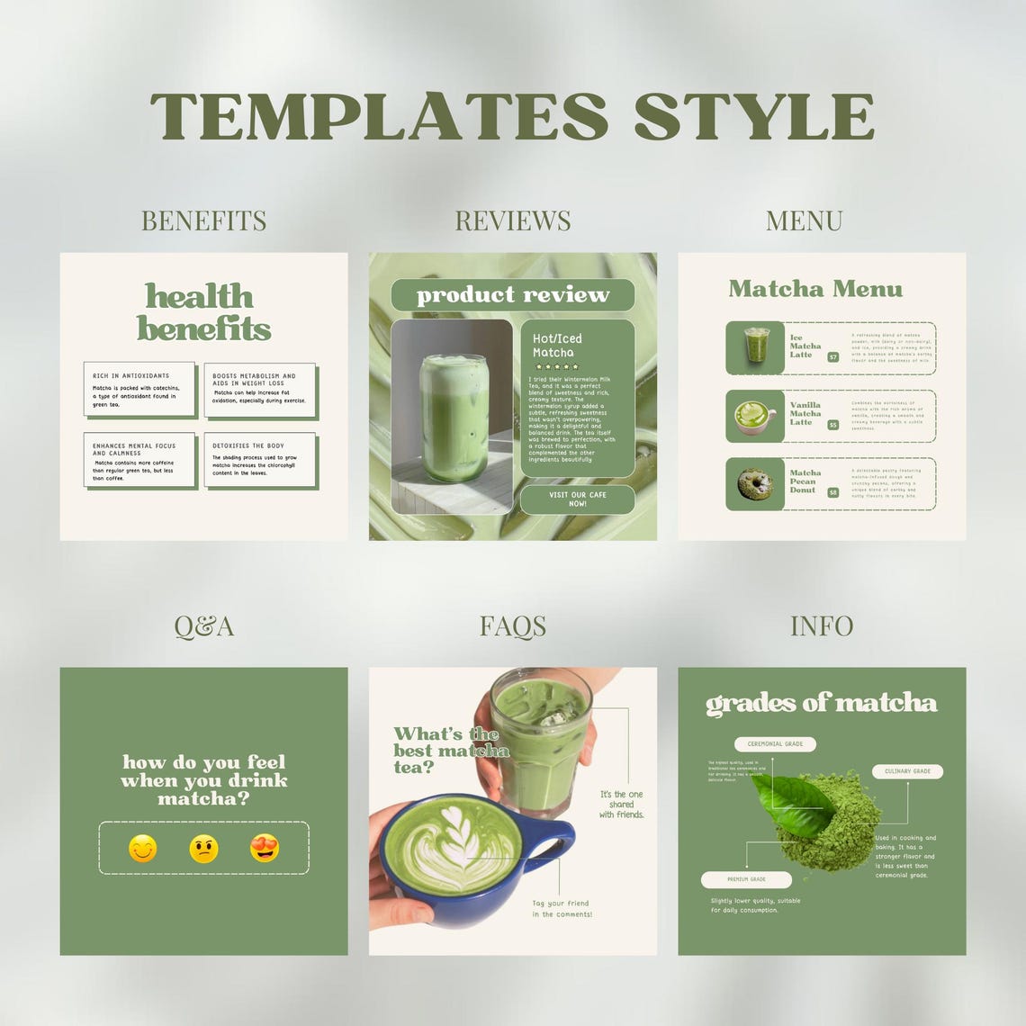 Matcha Instagram Templates | Cafe Shop Social Media Templates | Coffee ...