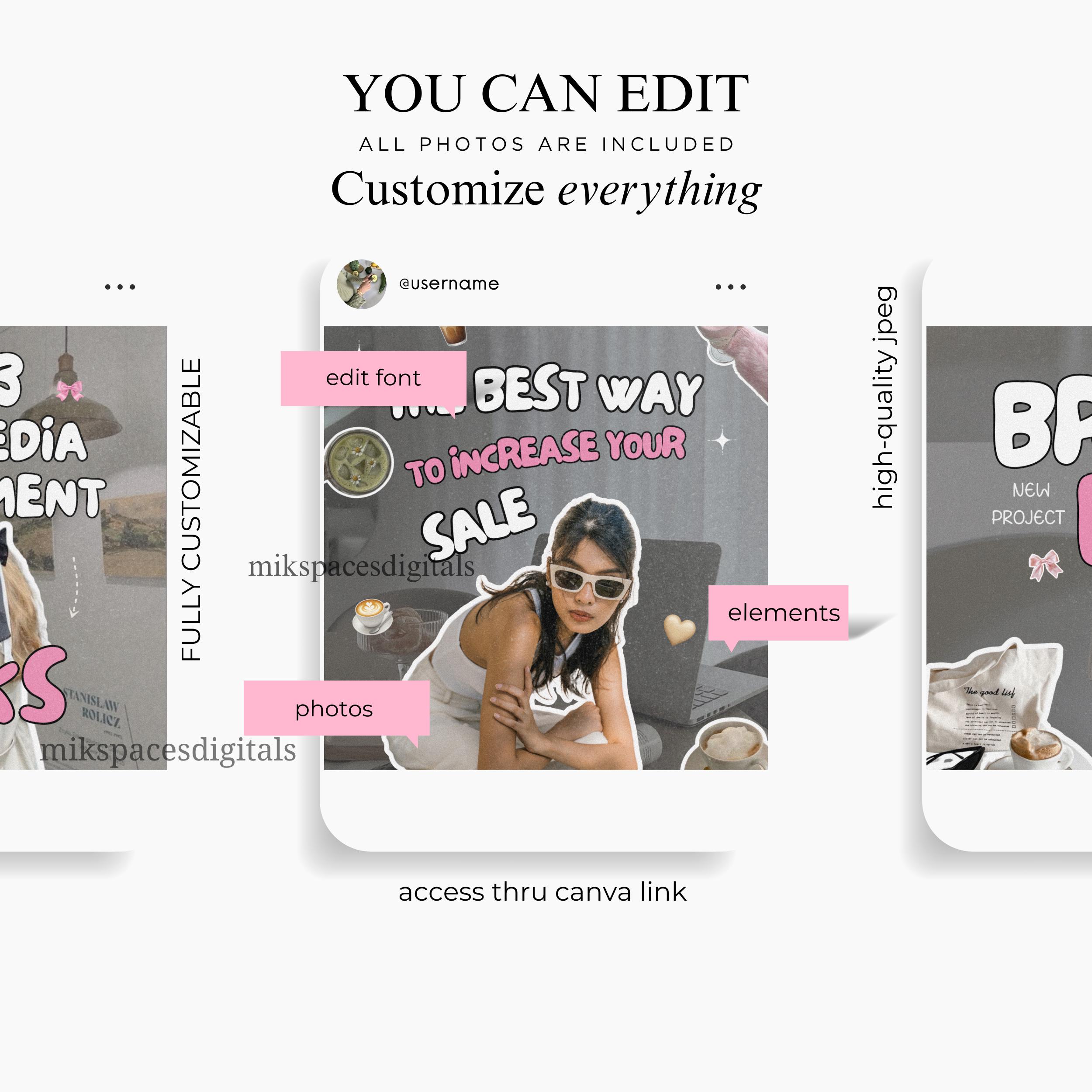 Instagram Templates Aesthetic Pink Outline Posts and Stories Templates ...