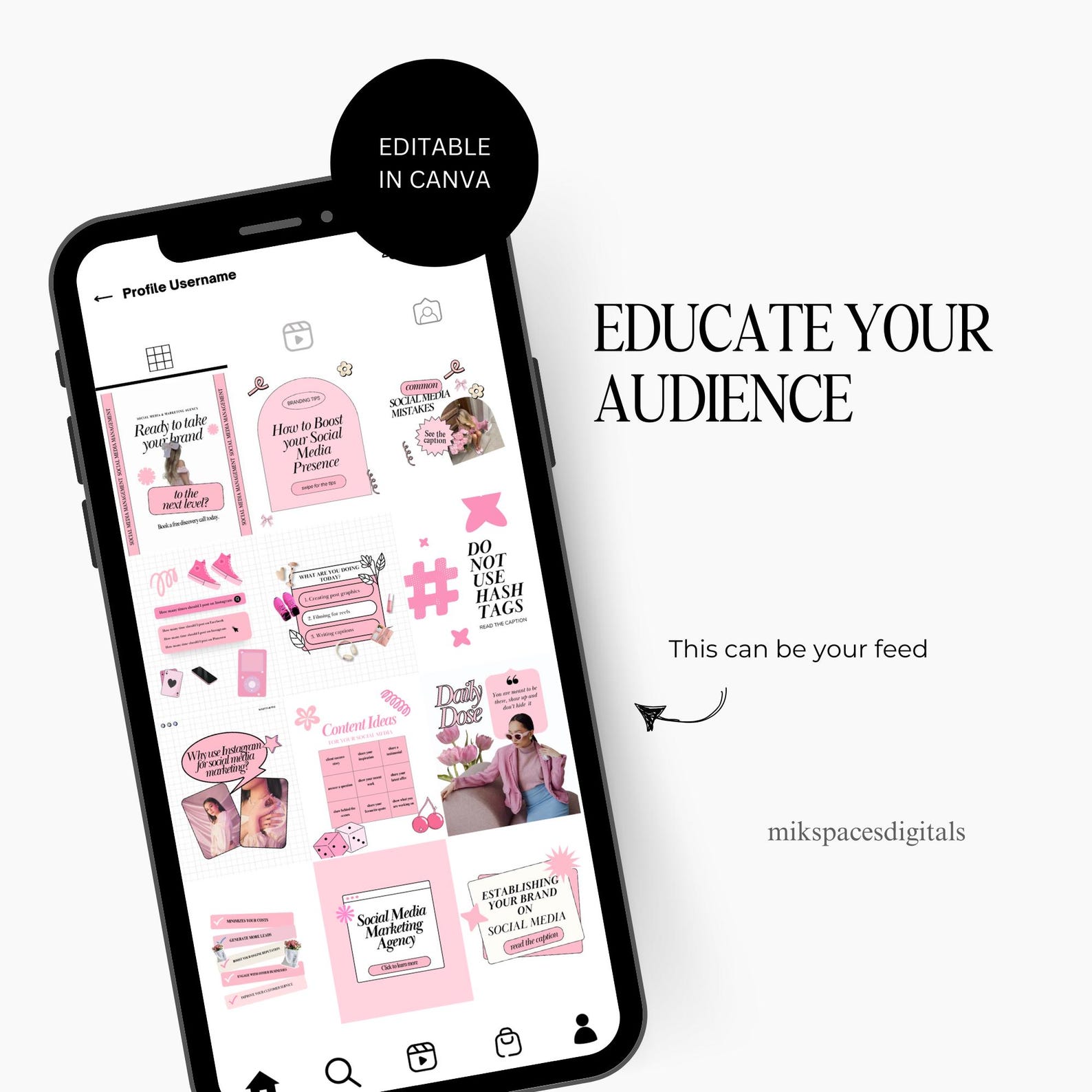 Pastel Pink Instagram Templates Social Media Manager Templates Digital ...