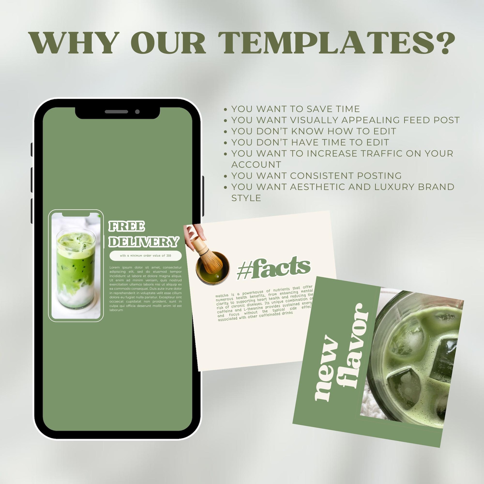 Matcha Instagram Templates | Cafe Shop Social Media Templates | Coffee ...