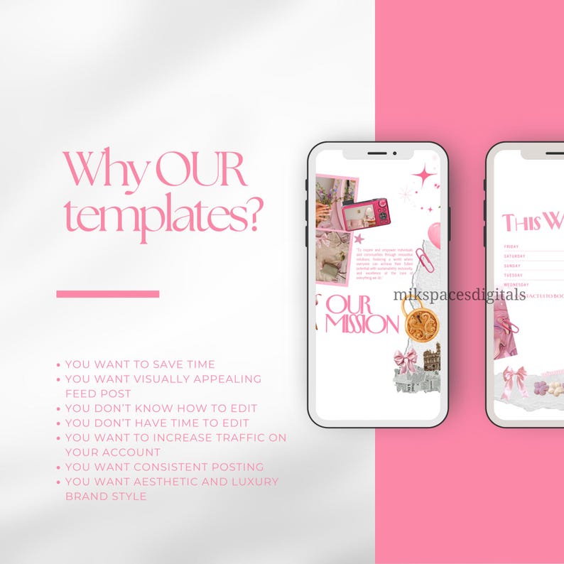 105 Coquette Style Marketing Instagram Templates Social Media Posts and ...