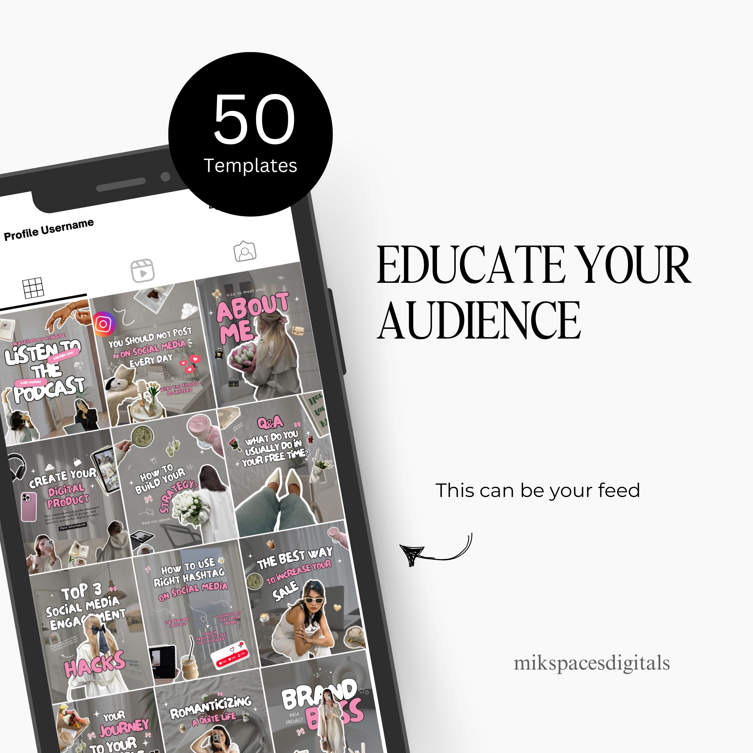 Instagram Templates Aesthetic Pink Outline Posts and Stories Templates ...