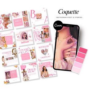 105 Coquette Style Marketing Instagram Templates Social Media Posts and ...