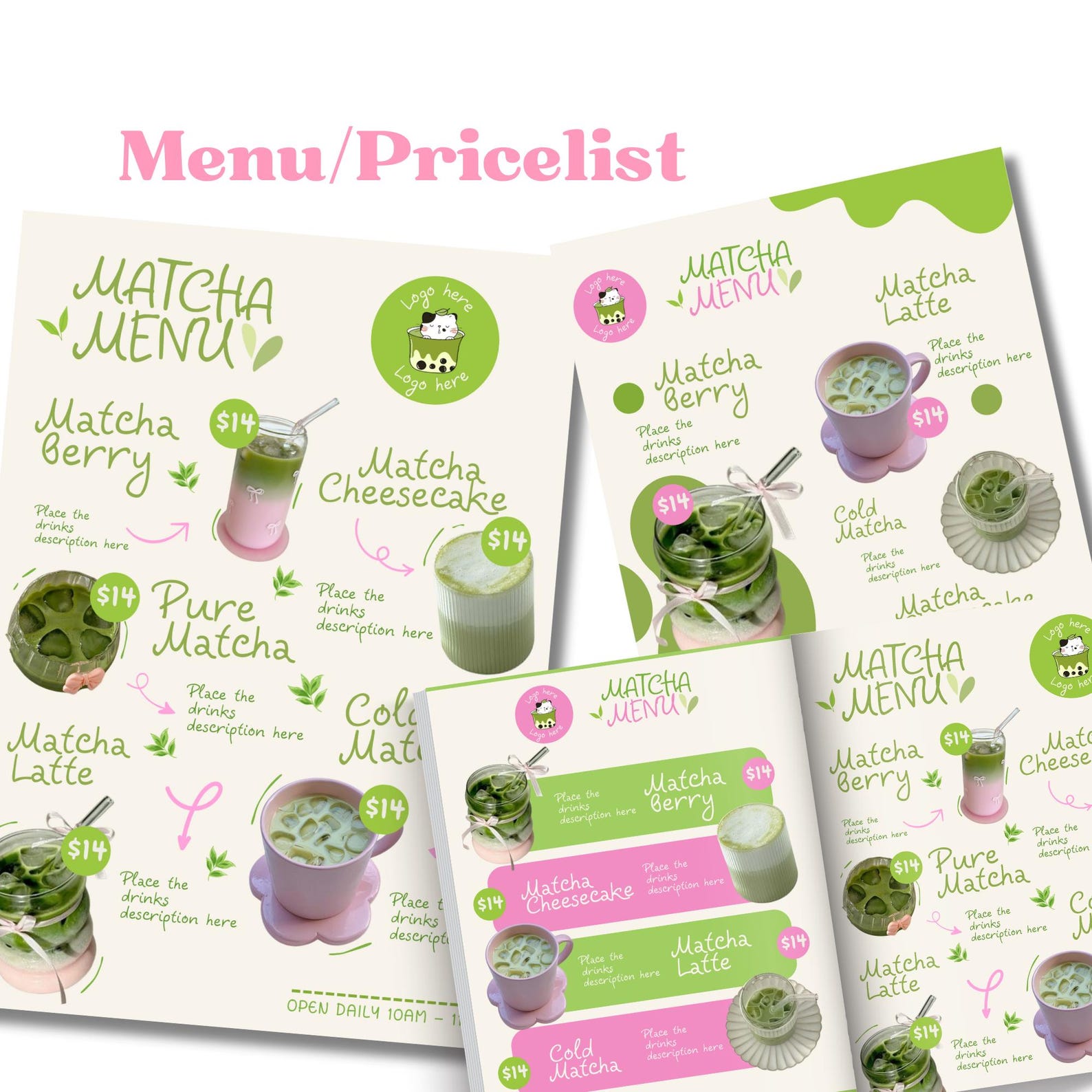 Matcha Pink Coffee Instagram Templates Social Media Template Cafe ...