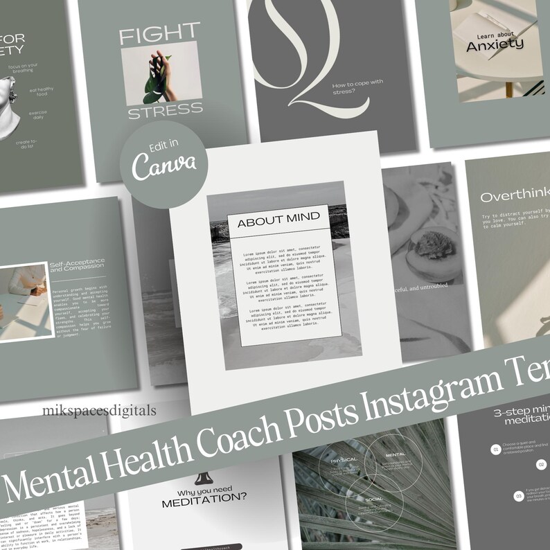 Mental Health Coach Instagram Templates L Wellness Coach IG Post ...