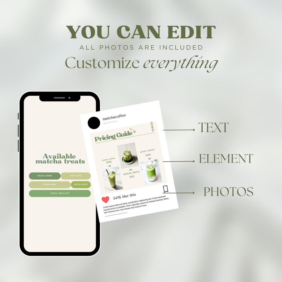 Matcha Instagram Templates | Cafe Shop Social Media Templates | Coffee ...
