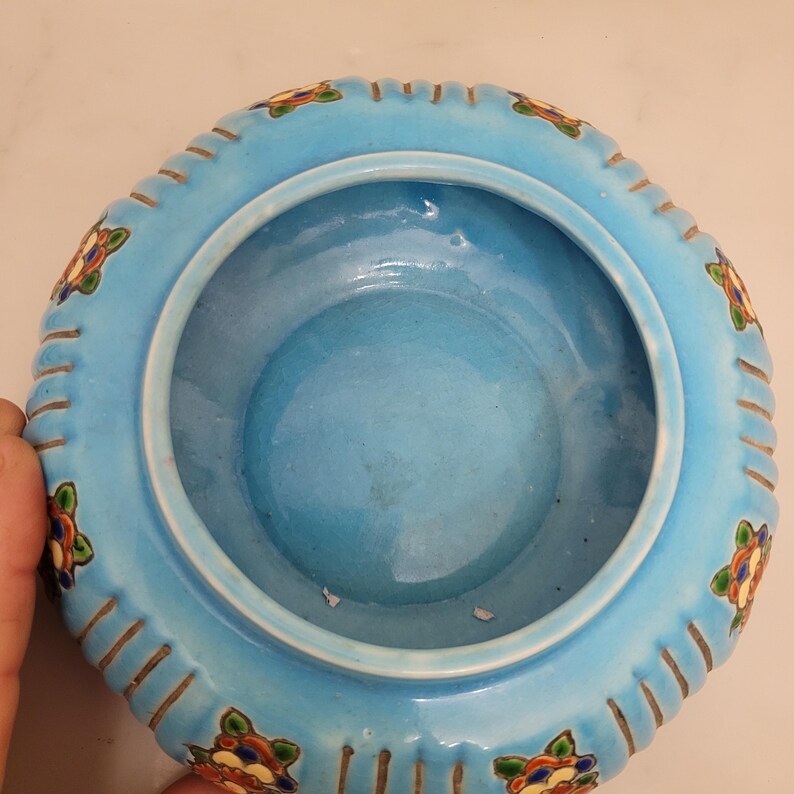 Longwy Enamels, France. Very Beautiful and Large Candy Dish. Diameter ...