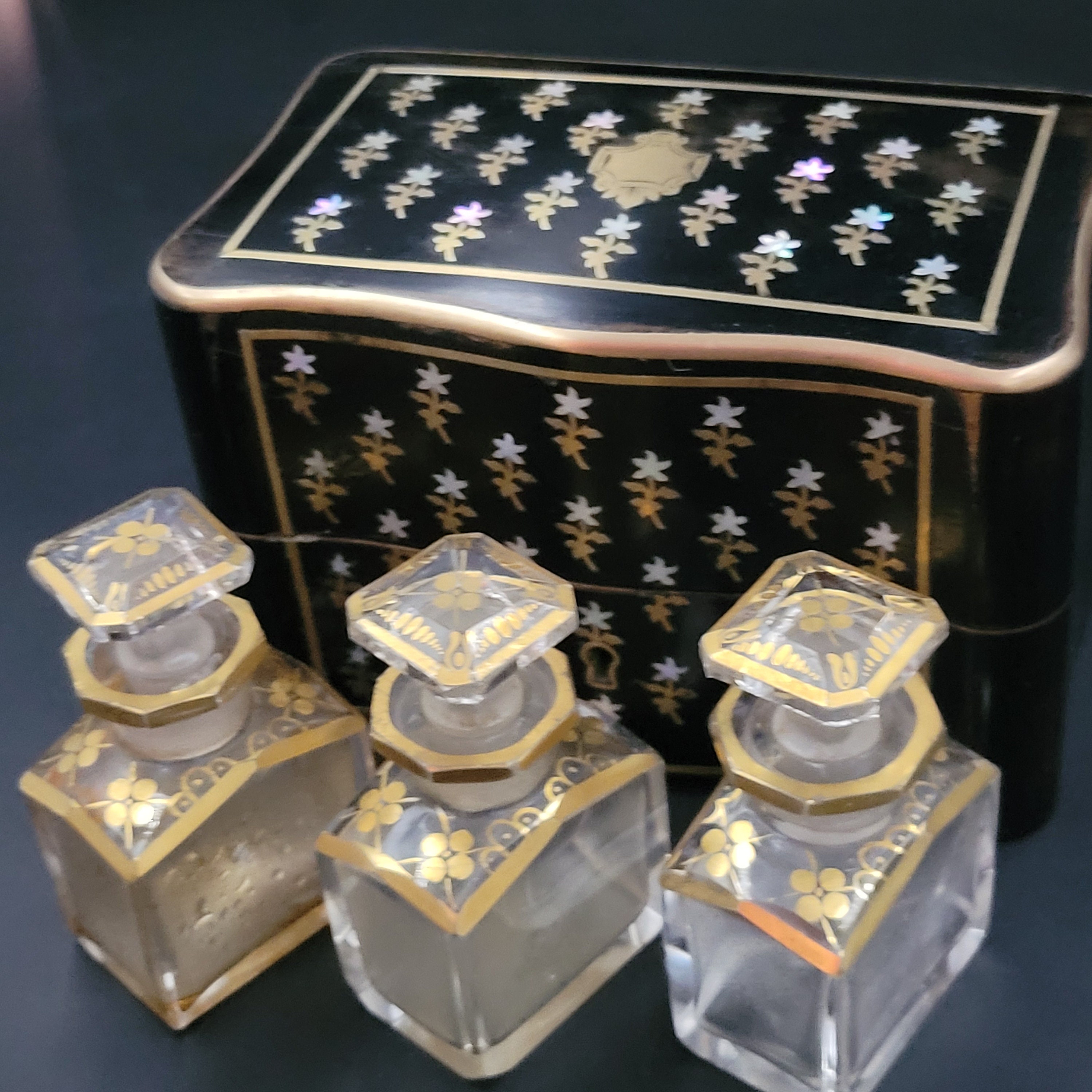 Odor Box With 3 French Napoleon III Bottles 3 Victorian Wooden Box XIX ...