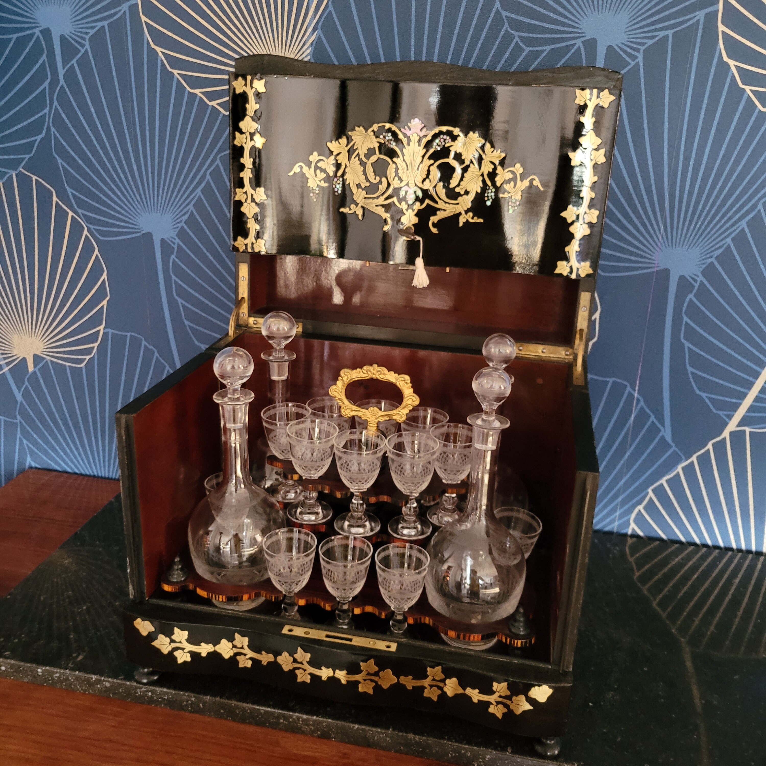 BACCARAT Napoleon 3 Liqueur Cellar, Complete Boulle Marquetry, Its ...