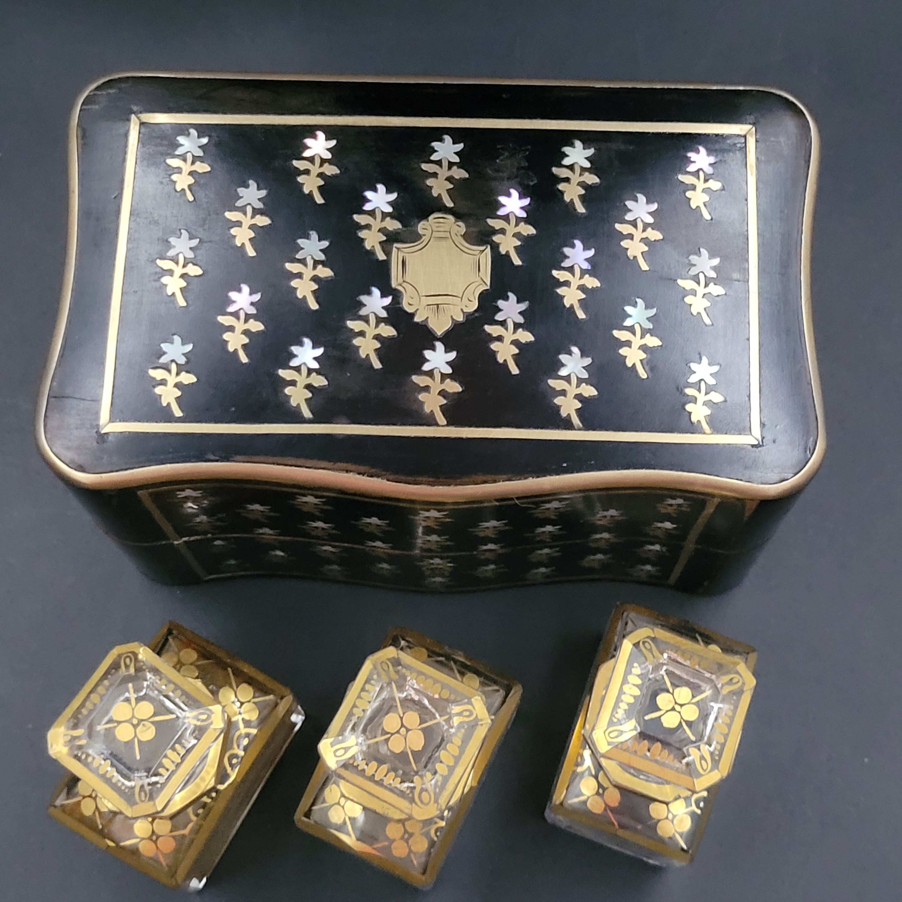 Odor Box With 3 French Napoleon III Bottles 3 Victorian Wooden Box XIX ...