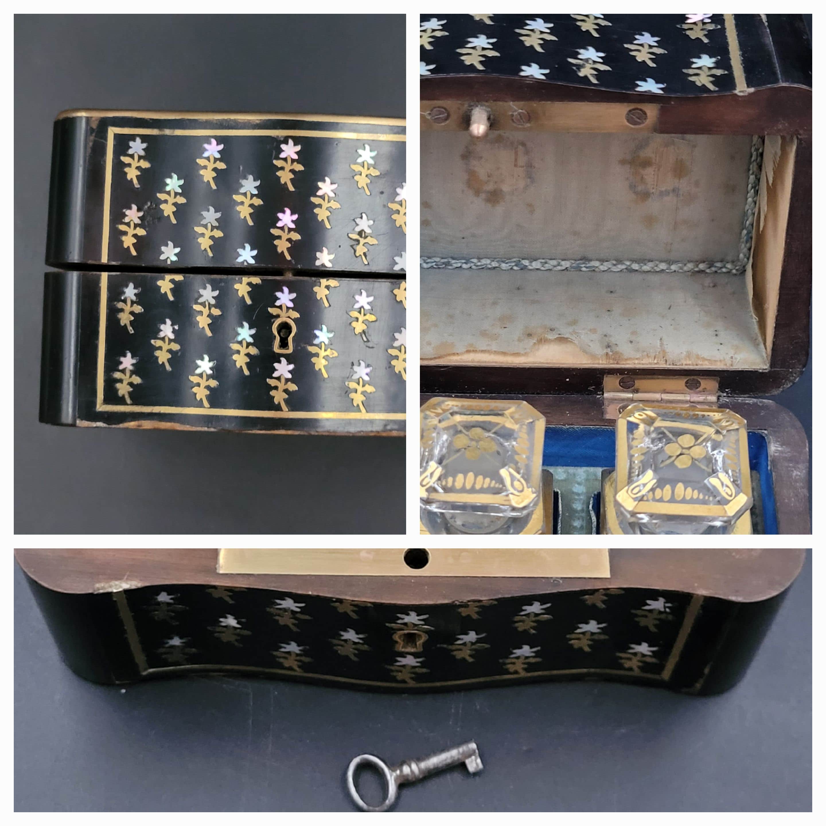Odor Box With 3 French Napoleon III Bottles 3 Victorian Wooden Box XIX ...