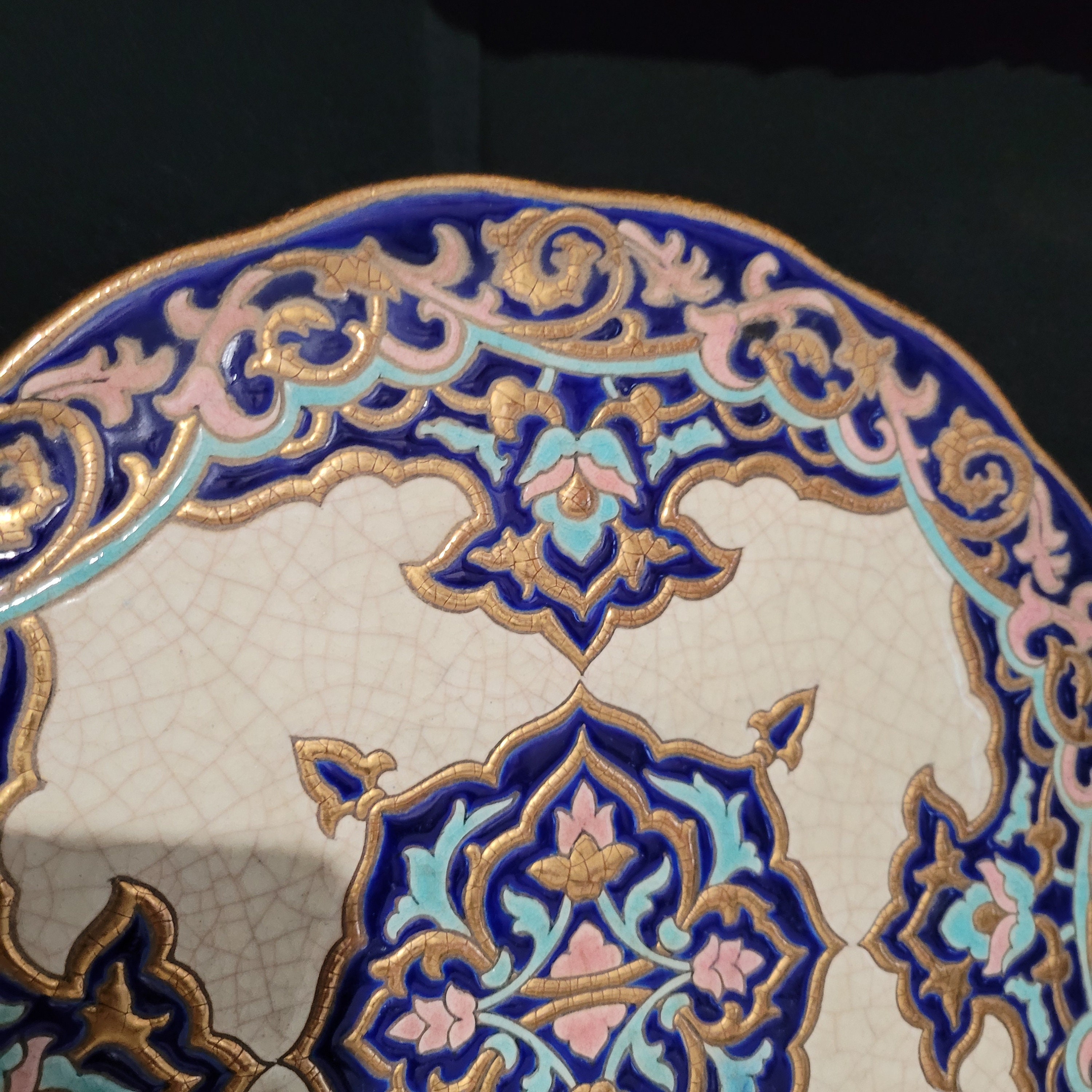 Antique Very Large Dish 34.5cm Enamels of Longwy Decor P Mignon Limited ...