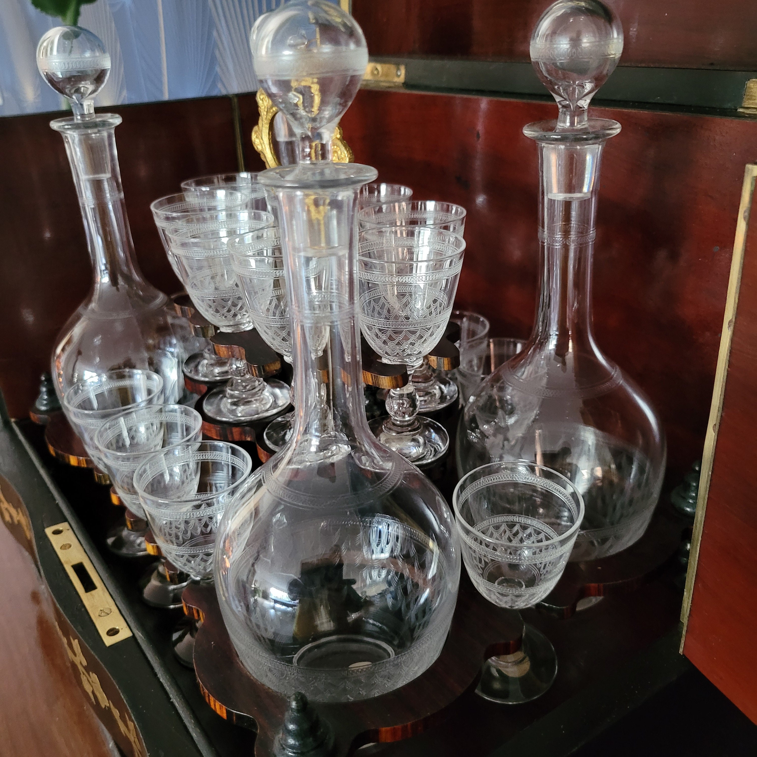 BACCARAT Napoleon 3 Liqueur Cellar, Complete Boulle Marquetry, Its ...