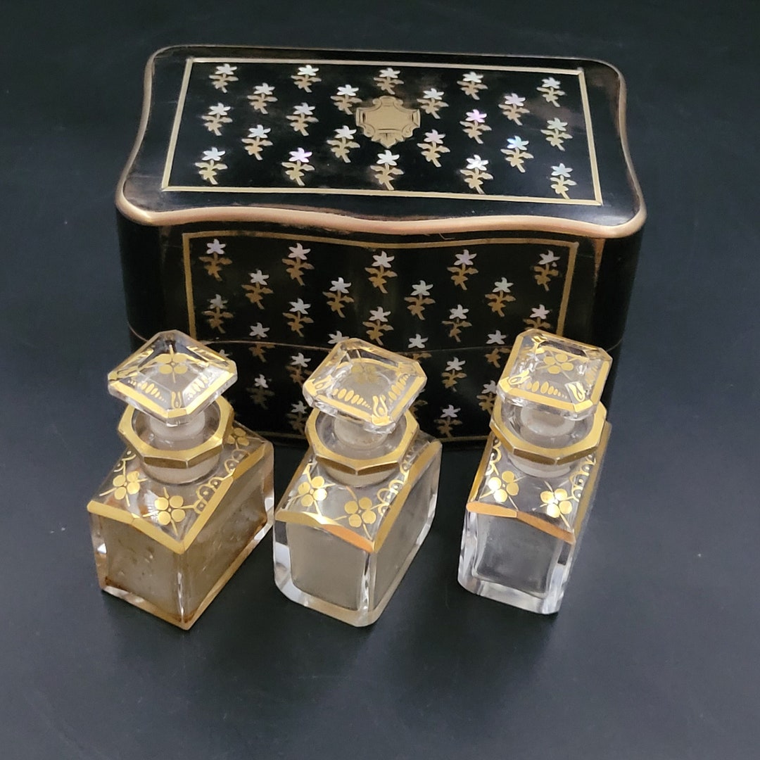 Odor Box With 3 French Napoleon III Bottles 3 Victorian Wooden Box XIX ...