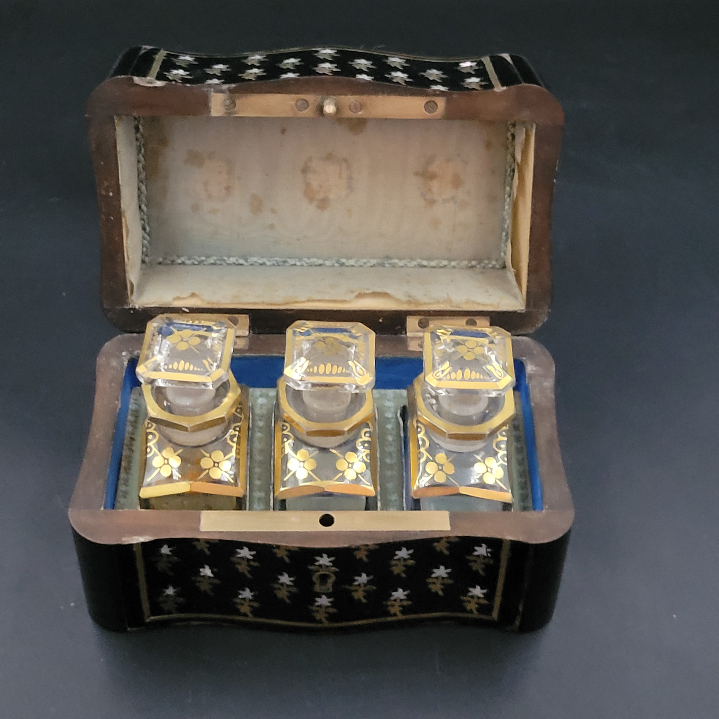Odor Box With 3 French Napoleon III Bottles 3 Victorian Wooden Box XIX ...