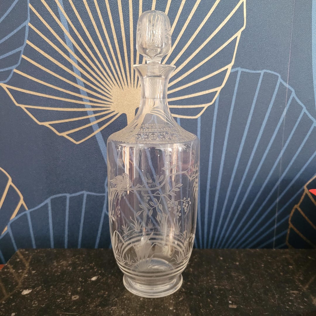 Arts-nouveaux Crystal Carafe and Its Stopper With Engraved Patterns ...