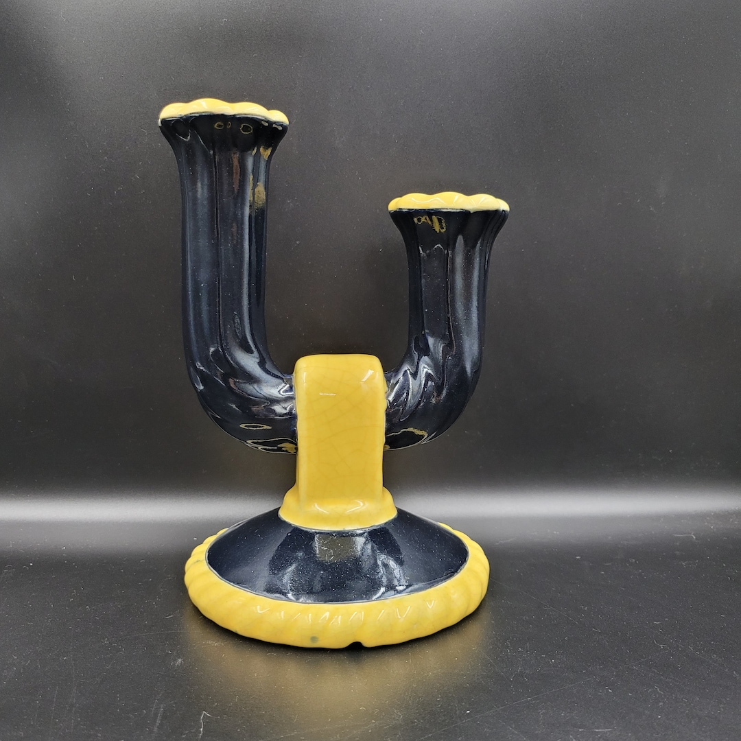 Emaux De LONGWY Art Deco FRANCE Candlestick Centerpiece, Vintage ...