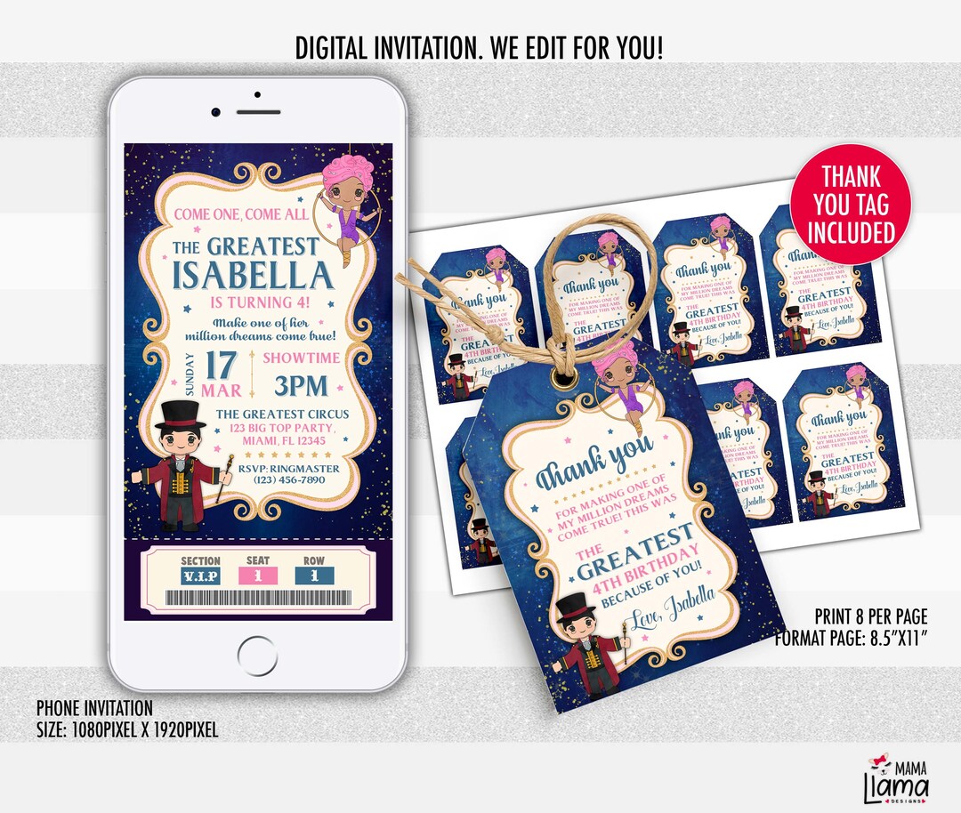 Circus Invitation, Girl or Boy Invitation, the Greatest Showman, Thank ...