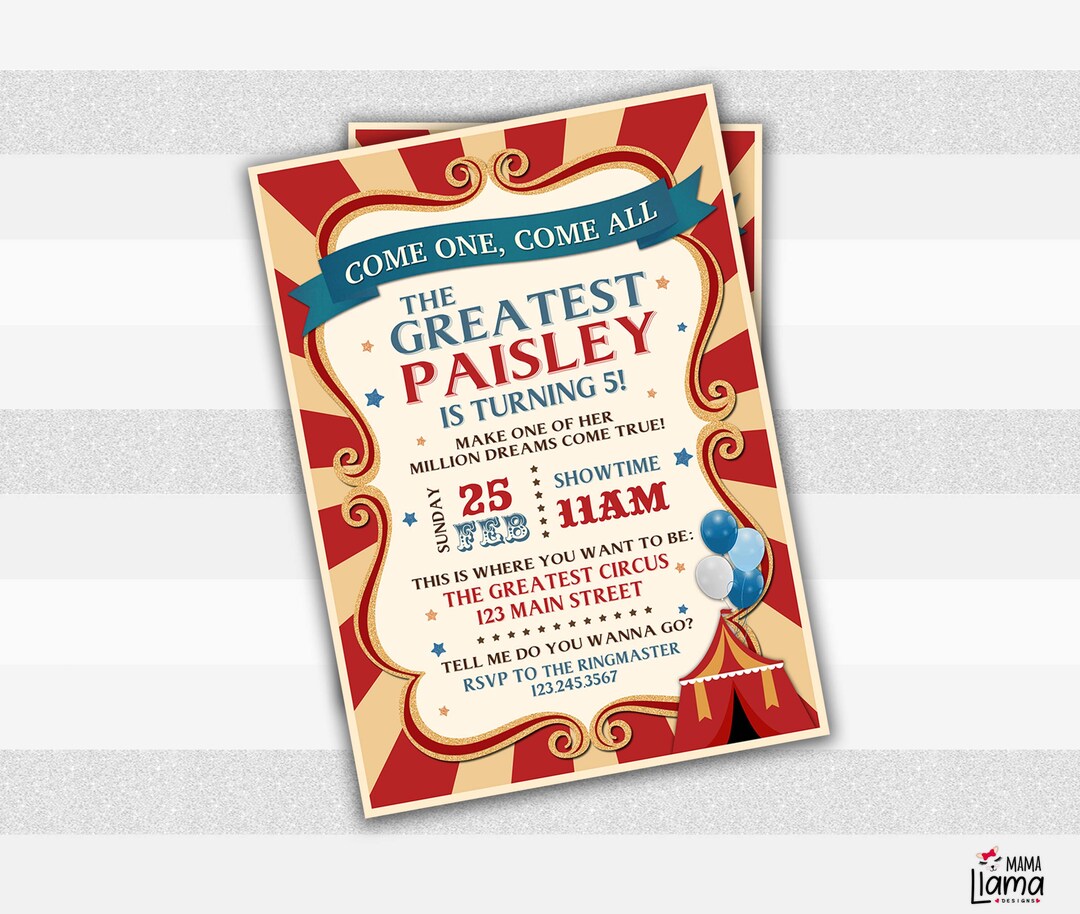 Circus Invitation, Party Invite, Greatest Showman, Ringmaster Invite ...