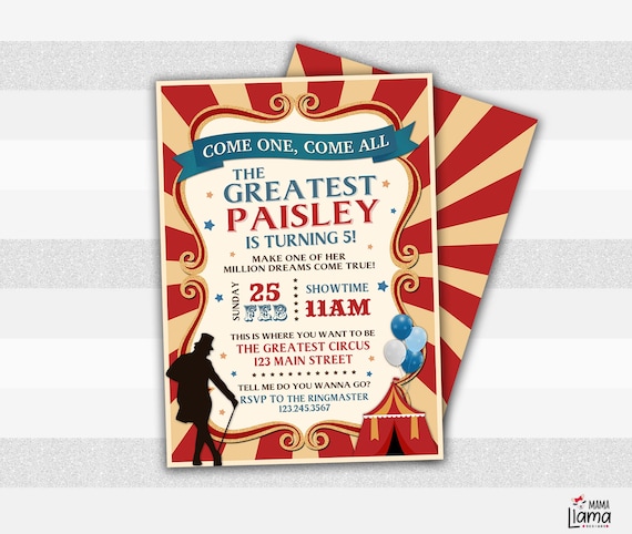 Circus Invitation Party Invite Greatest Showman Ringmaster | Etsy