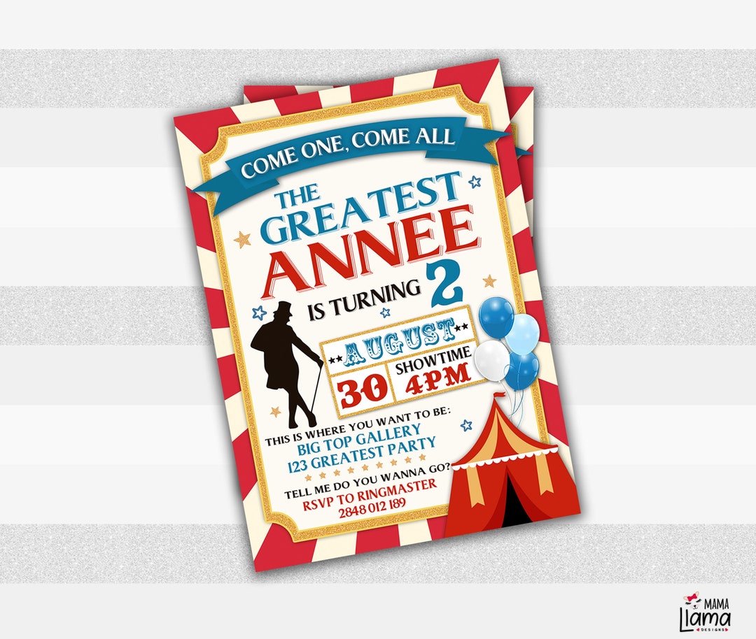 Circus Invitation, Party Invite, Greatest Showman, Ringmaster Invite ...