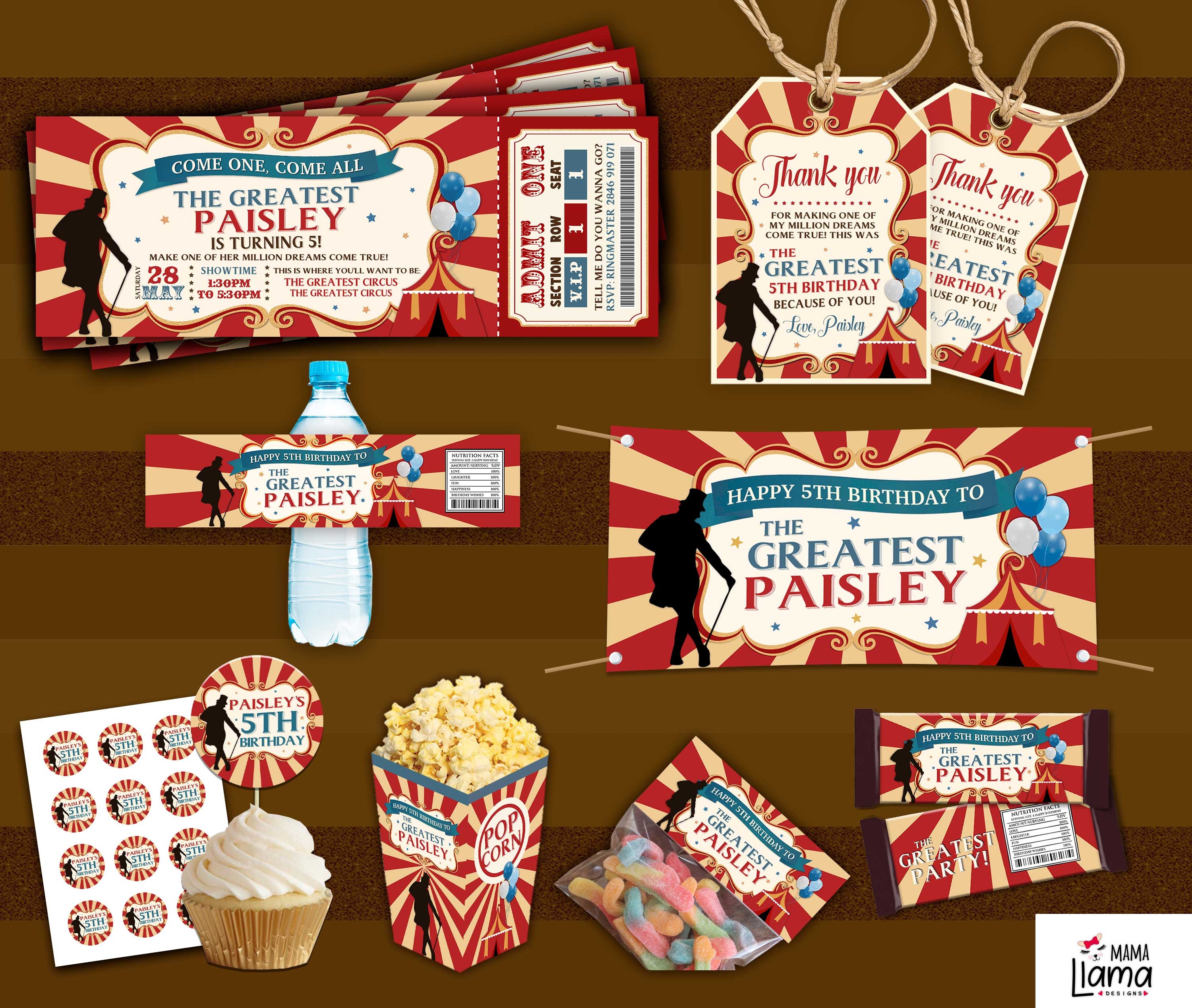 Bundle Ticket Circus Party, Party Invite Vintage, the Greatest Showman ...