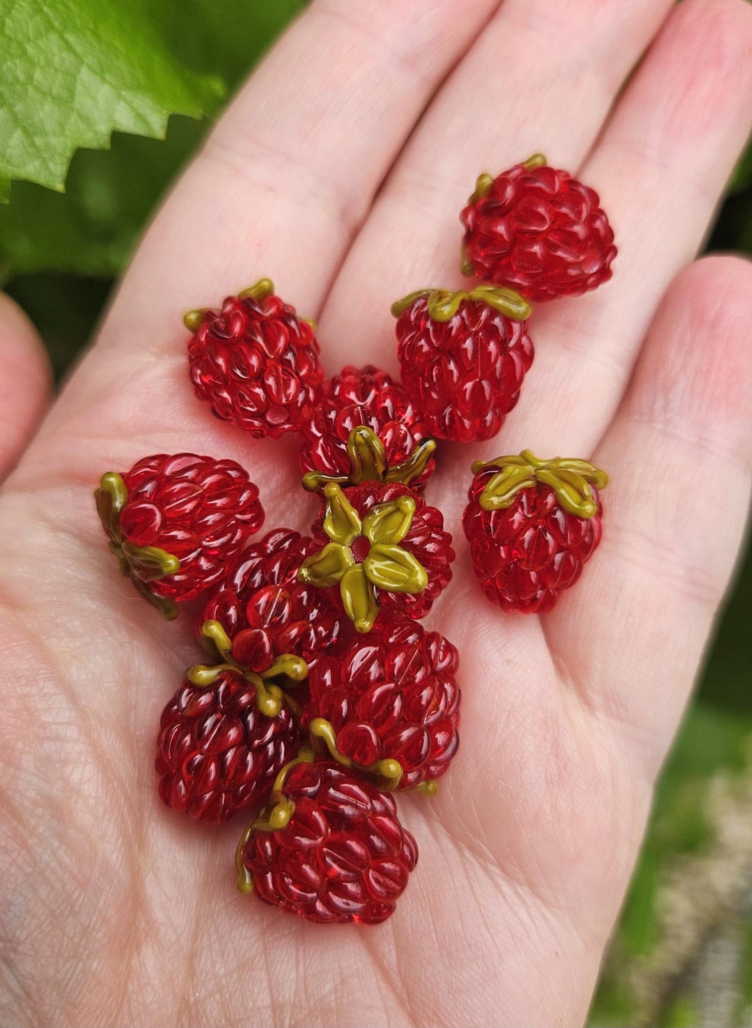 One Pair (2 Pc) Red Raspberry Glass Bead, Lampwork Berries Beads ...