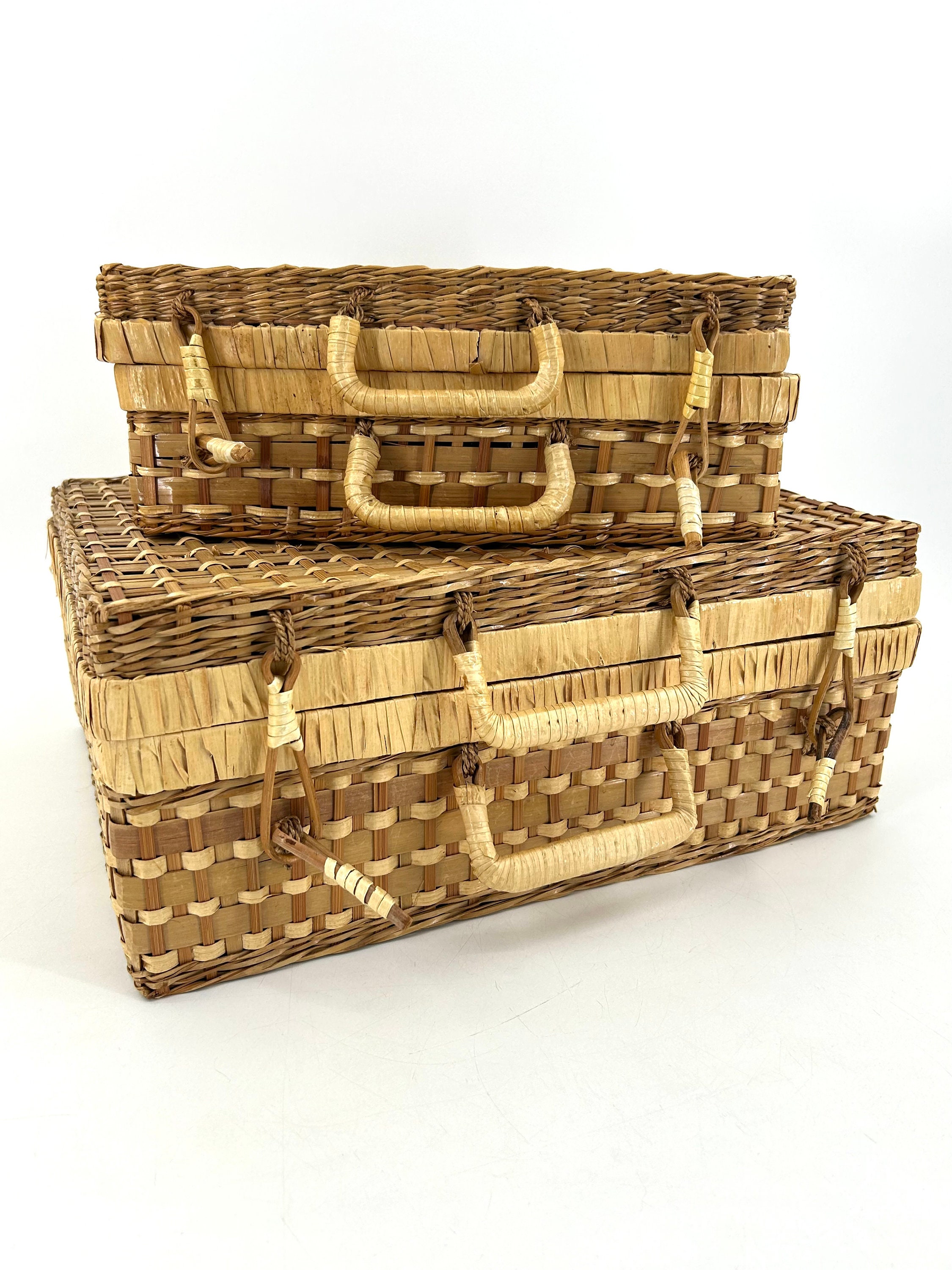 Set of Wicker Suitcases - 1970s - Etsy