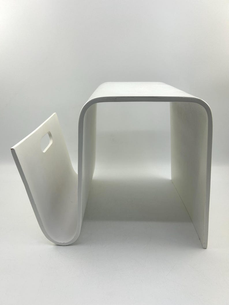 Vintage White Plywood Side Table With Magazine Rack – 1980s Minimalist ...