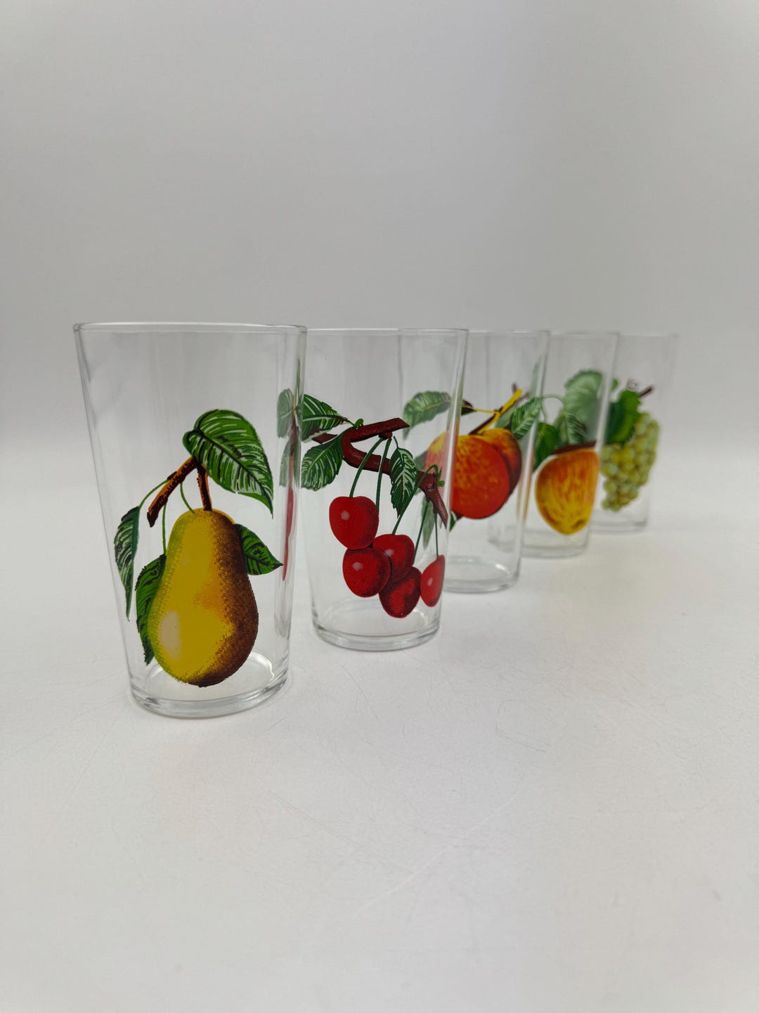Vintage French Fruit Drinking Glasses Set of 5 Reims 1990s Lemonade ...