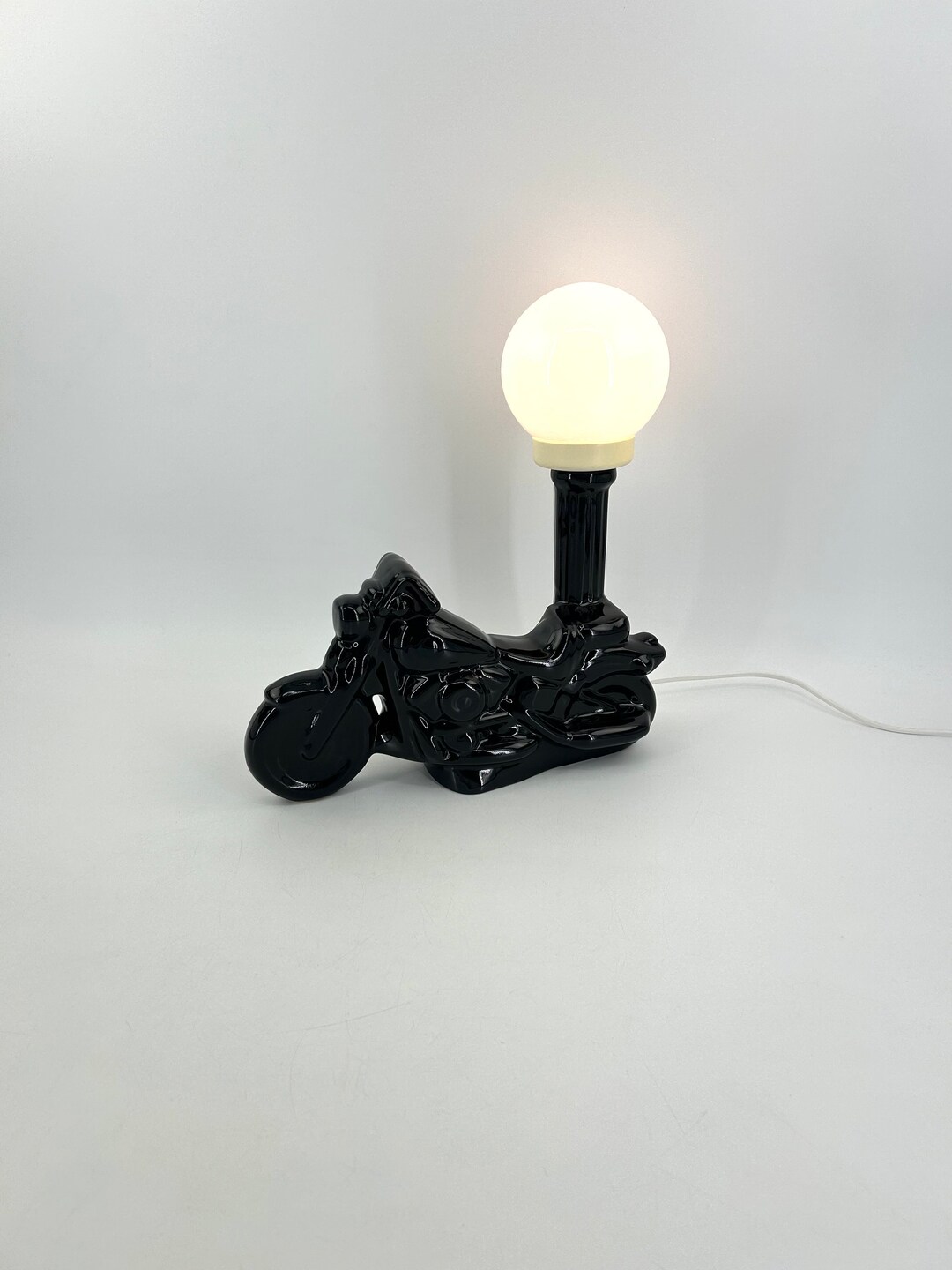 Ceramic Motorcycle Lamp Black With Glass Ball 1980s - Etsy