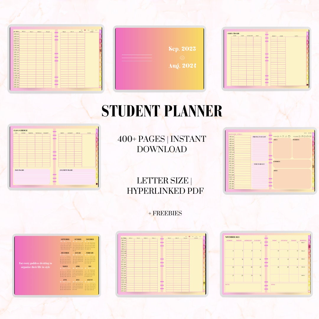 Hyperlinked Pink Student Planner, Linked Pink Academic Planner, College ...