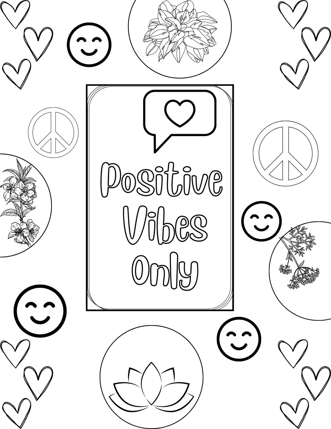 Positive Vibes Only Coloring Page - Etsy
