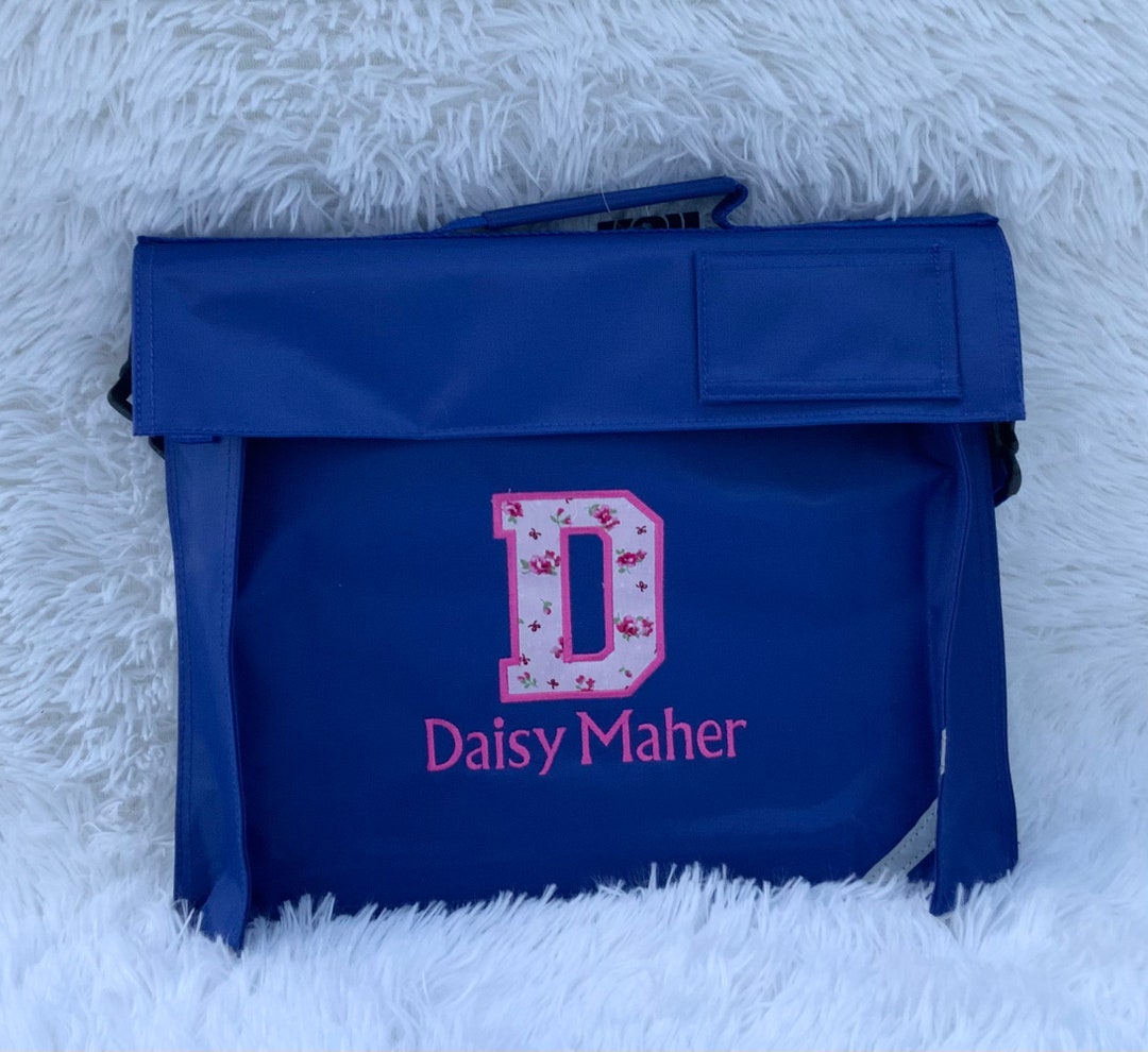 Personalised Children Classic Book Bag Embroidered Monogrammed Letter ...