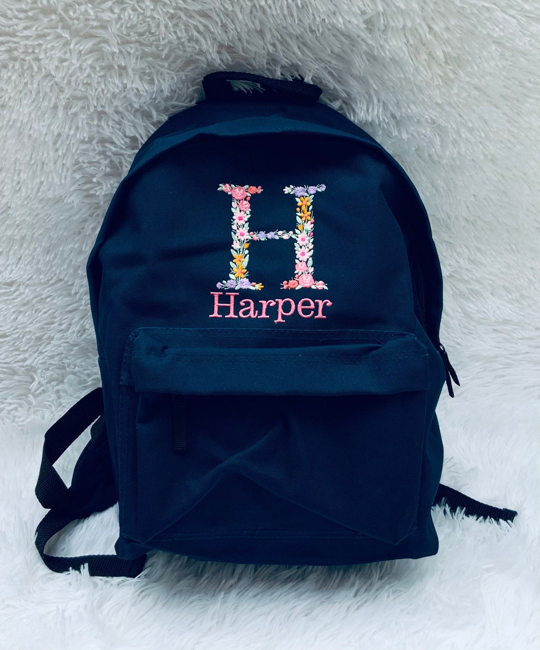 Embroidered Personalised Girls Backpack | Floral Letter Backpack ...