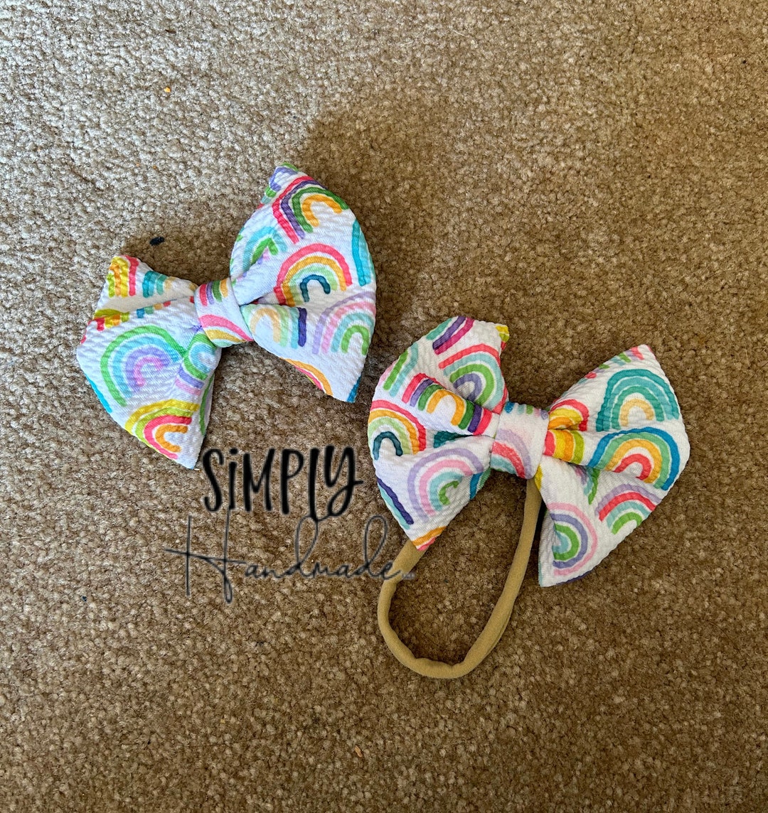 Rainbow Bullet Fabric Hairbows Piggy Hairbows Bows for Girls Clip ...