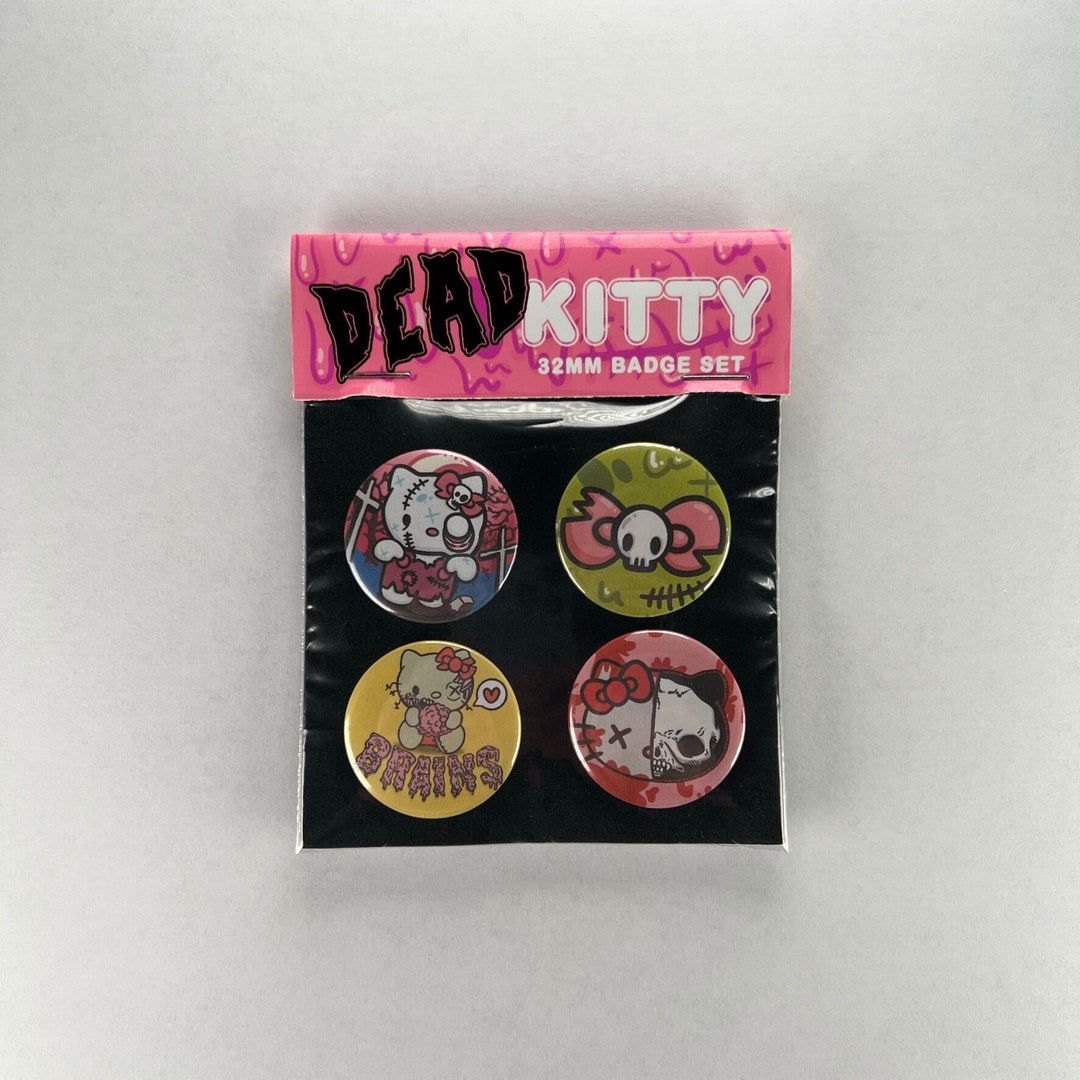 Dead Kitty Pin Badge Set, 4x32mm Metal Button Badges, Kitty Pastel ...