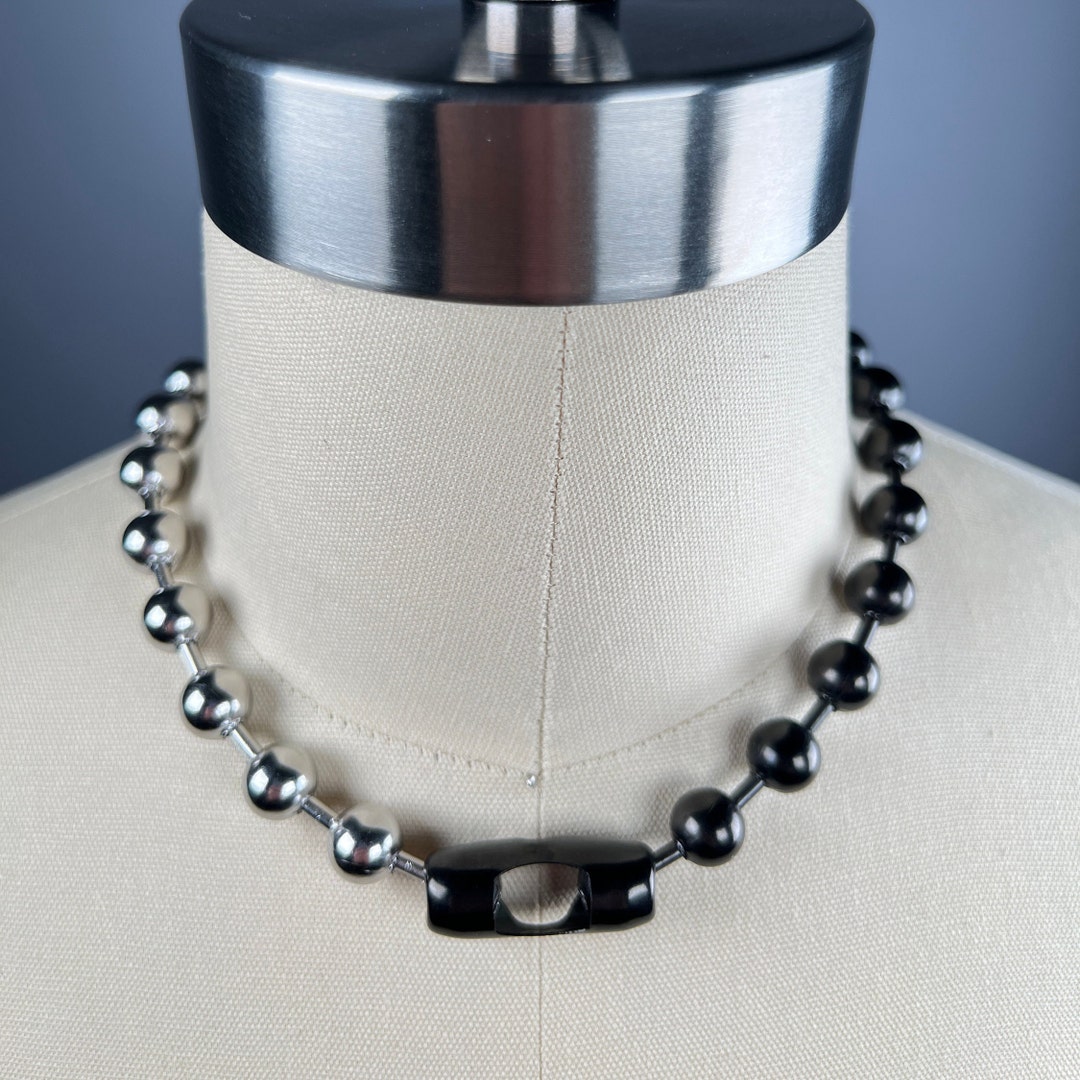 Large Ball Chain Necklace Choker Stainless Steel Silver & Black 10mm ...