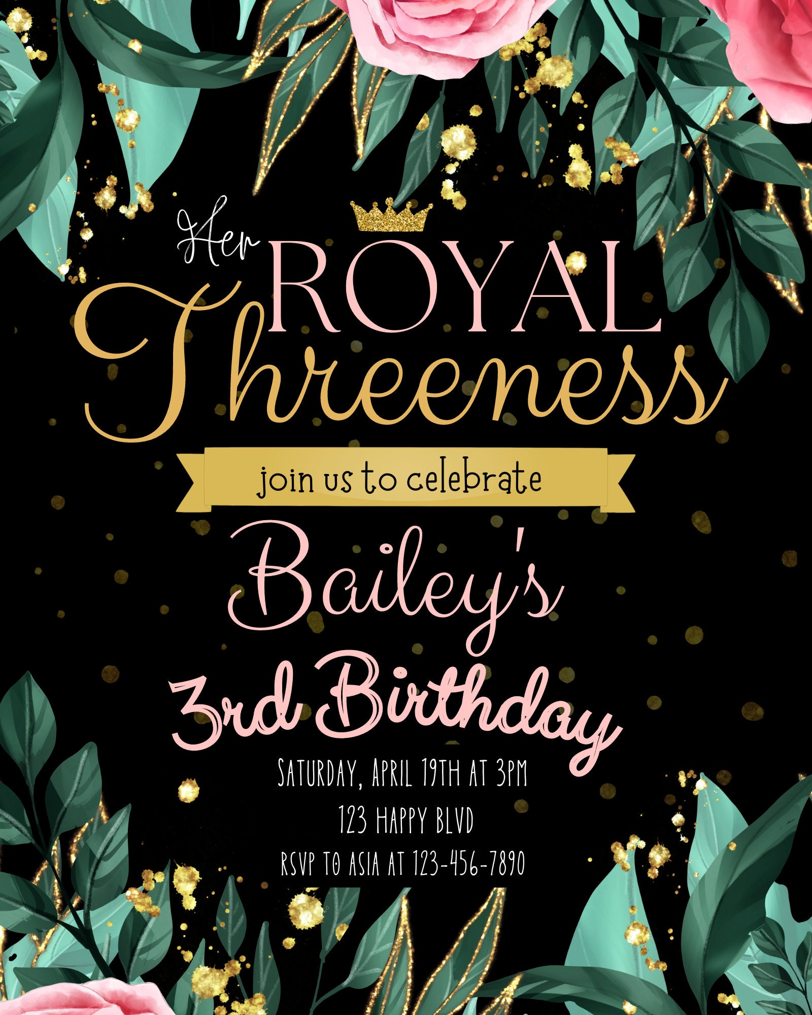 Her Royal Threeness Digital Birthday Invitation - Etsy