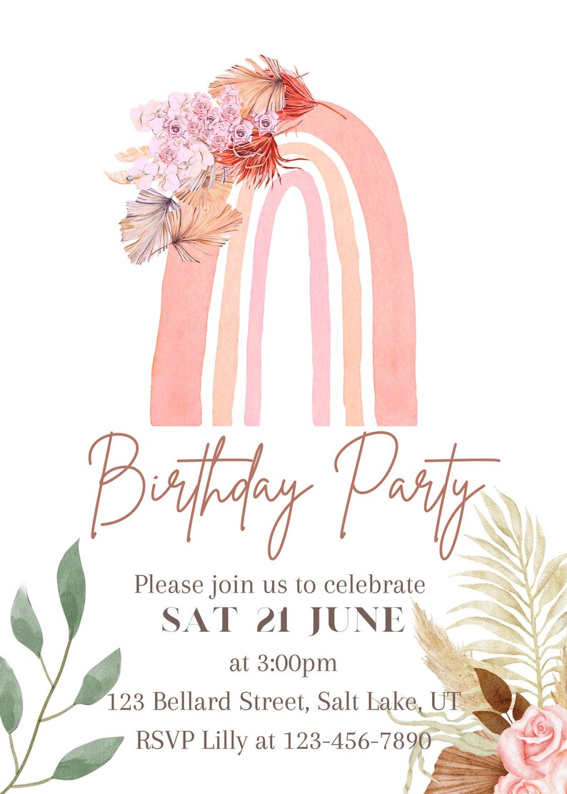 Boho Birthday Party Digital Invitation - Etsy